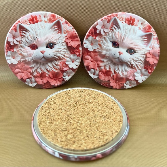 Hand Crafted | Kitchen | Coaster Cat Metal 3d Printed With Mylar | Poshmark